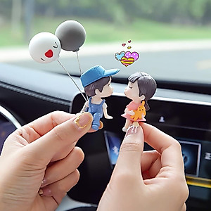 DADHOT Cute Car Decoration Lovely Couple Car Decoration Cute Cartoon Couples Action Figure Figurines Balloon Ornament Auto Interior Dashboard Accessories for Boys Girls Gifts (Blue hat,no Balloons)