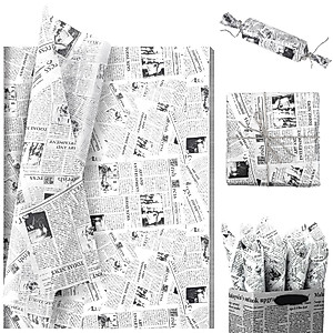 100 Sheet Vintage Newspaper Tissue Paper, Black 20x14in Old Newsprint Gift Wrapping Paper Retro Kraft Magazine Art Craft Newsprint Tissue for Wedding Birthday Party Decor Gift Crafts (White)