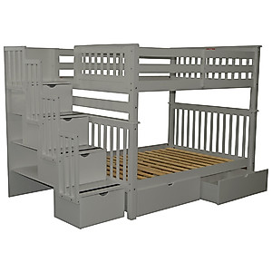 Bedz King Bunk Beds Full over Full with 4 Drawers in the Steps and 2 Under Bed Drawers, Gray