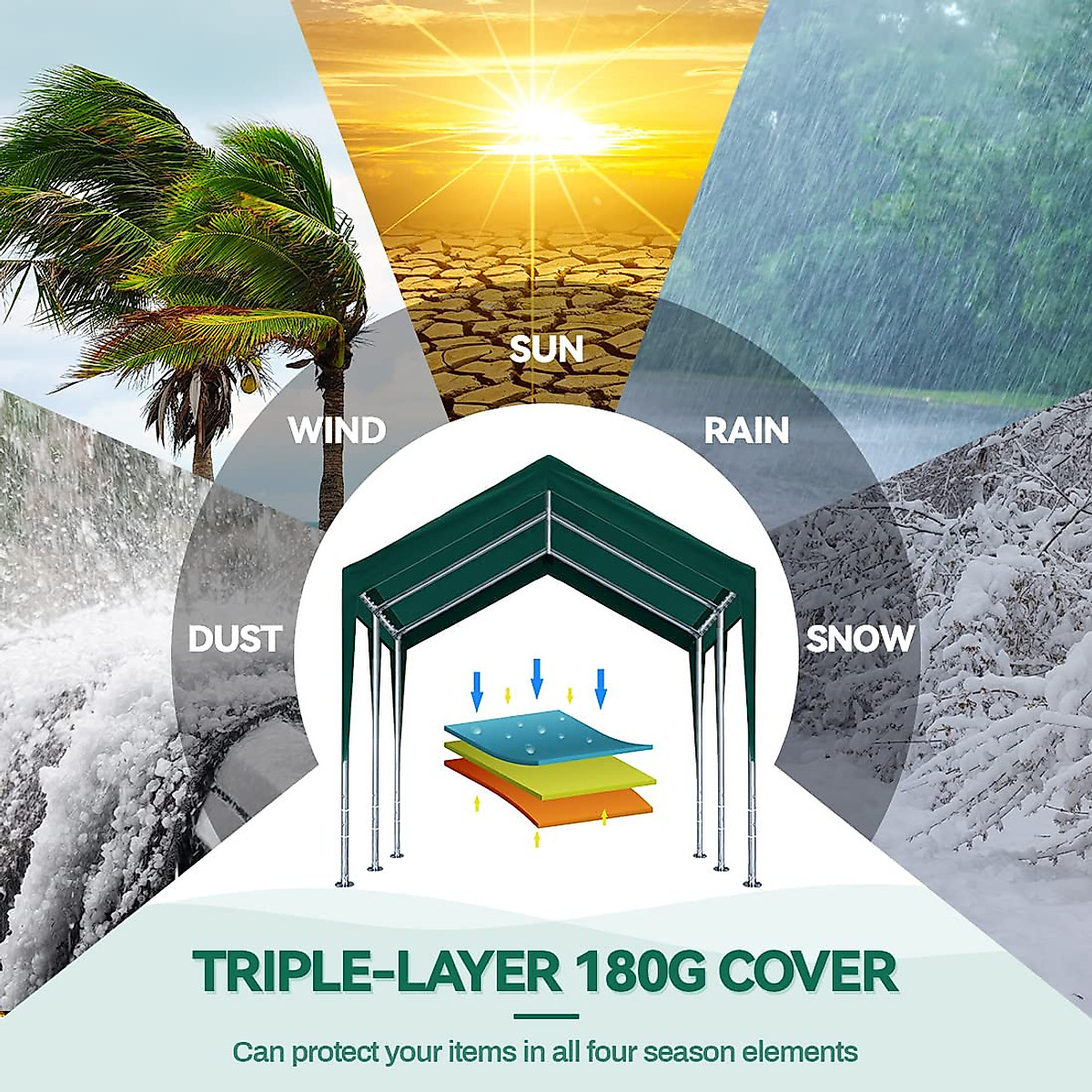 ADVANCE OUTDOOR 10x20 ft Carport with Adjustable Height from 9.5 ft to 11 ft, Heavy Duty Car Canopy Garage Party Tent Boat Shelter, Green