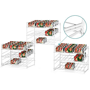 Auledio Stackable Can Rack Organizer For Kitchen Cabinet, Pantry Organization And Storage Dispenser, Holds 36 Soda Cans Or Canned Food, Metal White (White)