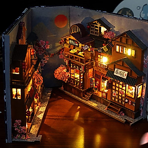 3D Wooden Book Stand, Puzzle DIY Book Nook Kit with LED Light, Decoration Bookend Shelf Insert Alley Miniature Dollhouse Model Building Set Craft for Teens and AdultsBirthday Gifts Home Desk