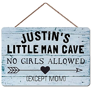 Personalized Little Man Cave Wooden Hanging Wall Sign Boys Girls Bedroom Art Wall Decor Custom Name Kids Baby Nursery Plaque