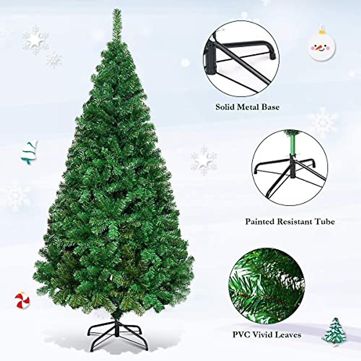 Safeplus 6FT Christmas Tree Artificial Christmas Tree Fake Fluffy Xmas Trees Holiday Decoration with Metal Foldable Stand (6FT)