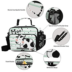Moo Cow Lunch Box, Lunch Bag with Adjustable Shoulder Strap Insulated Tote Bag Picnic Box Lunch Bag for School Teens Snacks Insulated Cooler Tote