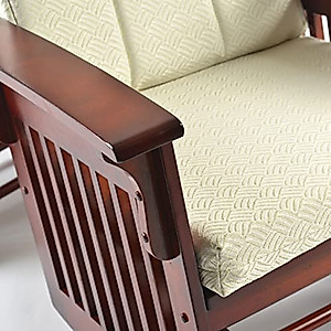 Wlvos Anti-Pinching Glider Chair for Nursery, Wood Glider Rocker with Ottoman Set, Nursery Rocking Chair for Living Rooms, Bedrooms Nursing (Cherry)