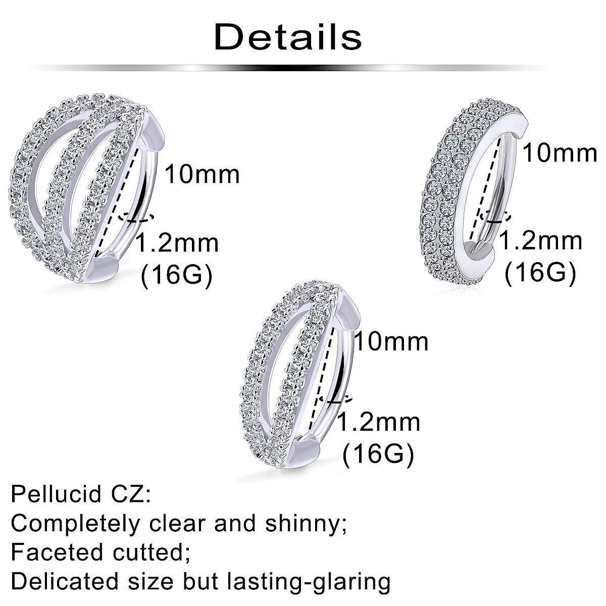 Ftovosyo 16G Conch Piercing Jewelry Surgical Steel Conch Hoop Earring Double Row Diamonds Helix Piercing Jewelry Conch Earrings for Women Lip Labret Rings Hoop Silver-tone