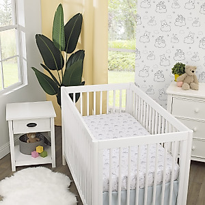 Disney Winnie The Pooh Hello Sunshine Multi-Colored Rainbow, Yellow Sun & Blue Clouds 3Piece Nursery Crib Bedding Set - Comforter, Fitted Crib Sheet & Crib Skirt, Aqua, Yellow, Orange, White