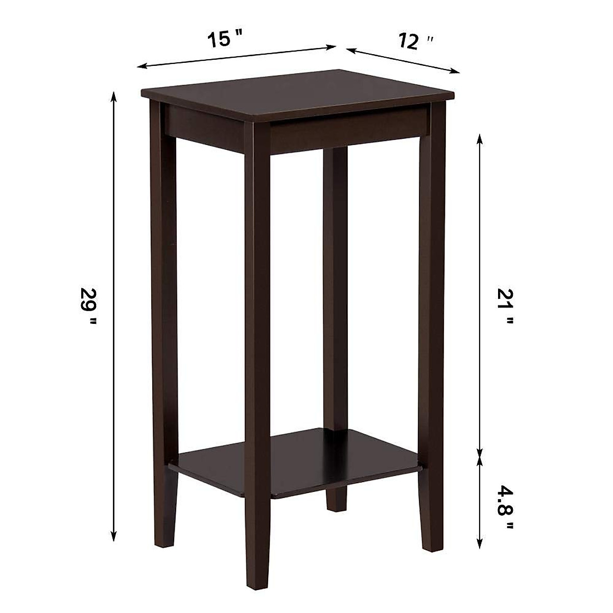 Topeakmart 2-Tier Tall End Table with Storage Shelf and Solid Wood Legs, Sofa Side Table Telephone Table for Living Room/Couch/Hallway/Small Spaces, D12xW15xH29 Inches, Dark Coffee