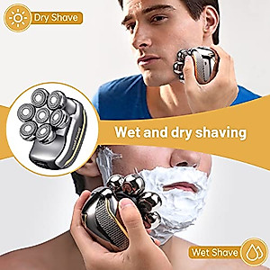 Men's Electric Head Shaver Razor - Rechargeable Cordless Head Shaving Razors for Bald Man 6 in 1 Waterproof Wet Dry Hair Cutting Shavers Beard Trimmer Grooming Kit 7 Rotary Heads