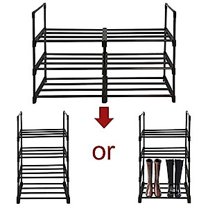 DazHom 3-Tier Shoe Rack, Shoe Storage Organizer Metal for Closet, Stackable Shoe Tower Racks Space Saving Shelf Sturdy Holds 12-15 Pairs for Living Room, Entryway, Hallway, Black