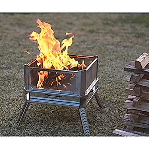 FlareTOP Portable Stainless Steel Fire Pit, Outdoor Foldable Firepit, Small Wood Burning Bonfire Pit, Camping BBQ Grill for Patio, Backyard, Log Grate, Poker