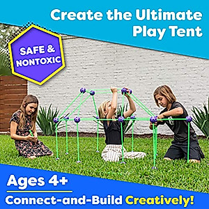 Fun Forts Glow Fort Building Kit for Kids - 81 Pack Glow in The Dark STEM Building Toys Indoor Outdoor Play Tent for Kids Construction Toys with 53 Rods and 28 Spheres