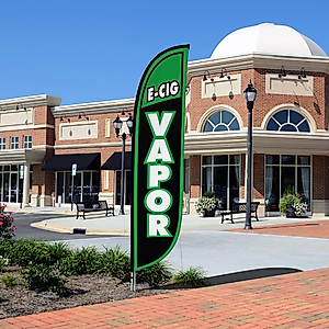 LookOurWay Feather Flag Pole Kit - 12 Feet Tall Advertising Flag Banner with Fiberglass Pole Kit and Rotating Ground Spike for Business Promotion - Smoke Vape Shop Theme - E-Cig Vapor 10M1200070