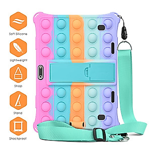 DETUOSI Silicone Case Compatible with Dragon Touch Notepad K10, 10 inch Universal Tablet Case, Multi-Angle Protective Cover for ZONKO K105 10 inch, Winsing 10 with Strap & Stylus Pen, Rainbow