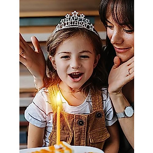 SWEETV Happy Birthday Tiara Crown for Girls & Women, Rhinestone Bday Crown with Comb, Crystal Birthday Party Hat Gift Princess Headpieces, Clear