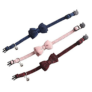 Cat Collar Breakaway with Bowtie Bell, Pink Bling Kitten Collar with Removable Cat Bow Tie Collar for Kitty Cat (7.4-10.8 inch)