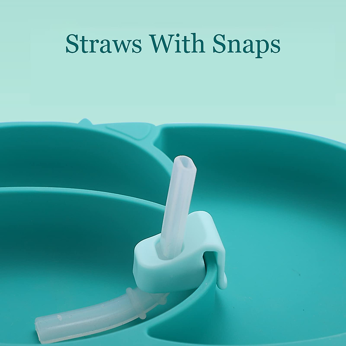 MOTEERLLU Silicone Divided Toddler Plates BPA Free Portable Non Slip Suction Plate with Spoon and Fork Set-Cow,Dishwasher and Microwave Safe. (Green)