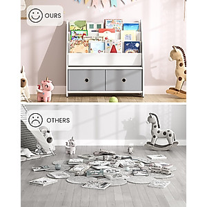 CHOEZON Kids Bookshelf and Toy Storage, 4 Tier Large Capacity Kids Book Rack, Sling Kids Bookcase, for Kids Room, Nursery, Playroom, White and Gray MCW06WT