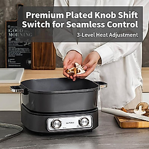 AUTUCU Hot Pot Electric 6.5 Quart | 8-in-1 Multi-Cooker with Safe Nonstick Coating, Three Level Power | Timer, up to 60 Minutes