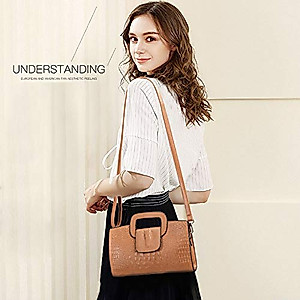 ZLMBAGUS Women Vintage Flap Tote Top Handle Satchel Handbags PU Leather Clutch Purse Alligator Print Casual Messenger Shoulder Crossbody Bag Z-Brown