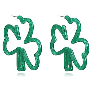 Green Shamrock Hoop Earrings St Patrick's Day Irish Good Luck Acrylic Resin Clover Hoop Earrings for Women Jewelry Gift