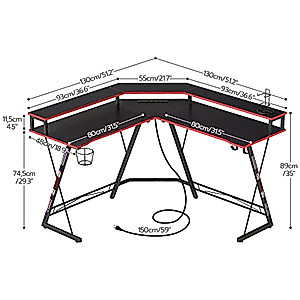 HOOBRO L Shaped Gaming Desk with LED Music Rhythm Lights and Charging Station, Computer Corner Desk with Cup Holder, Headset Hooks, Home Office Desk with Large Monitor Stand, Black BB130UDDN01