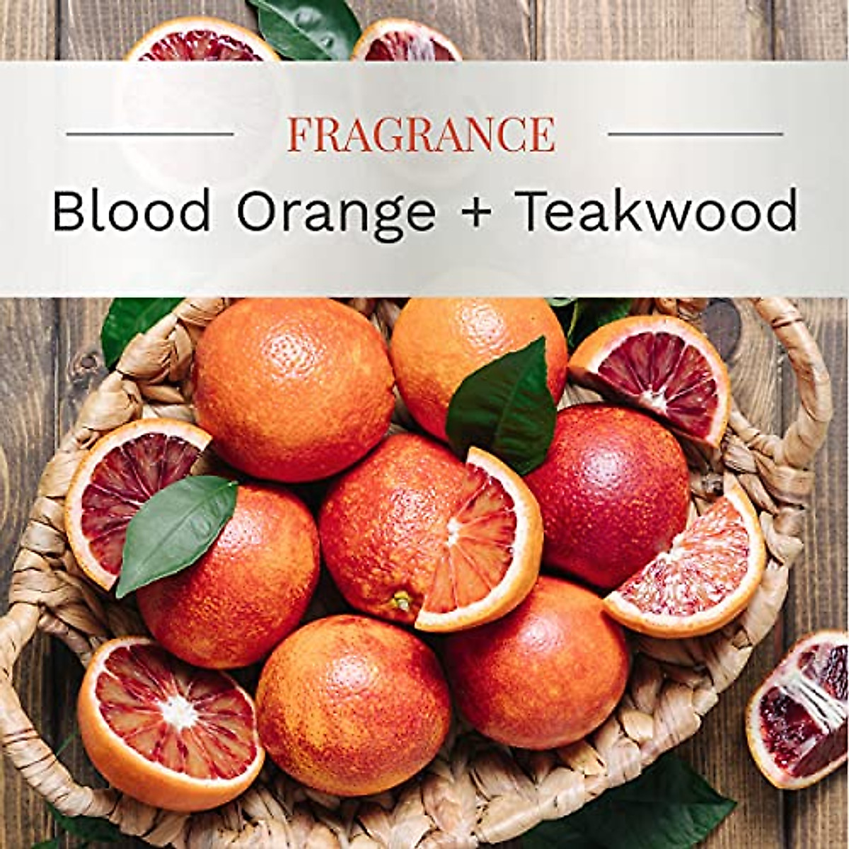 Essential Elements by Candle-lite Scented Candles, Blood Orange & Teakwood Fragrance, One 14.75 oz. Three-Wick Aromatherapy Candle with 45 Hours of Burn Time, Off-White Color