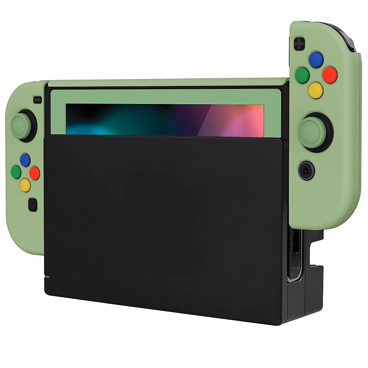 PlayVital AlterGrips Ergonomic Grips Cover for Nintendo Switch, [2 Design] Interchangeable Comfort Dockable Protective Case with Screen Protector & Thumb Grip Buttons Caps - Matcha Green