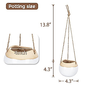 Chonsun Hanging Ceramic Planter 4 Inch Plant Pot Indoor Outdoor Planter Flower Pot Succulent Plant Pot Ceramic Mid-Century Planter Brown and White