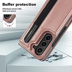 Case for Samsung Galaxy Z Fold 5, with S Pen Holder & Card Slot, Leather Flip Cover,Pink