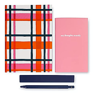 Kate Spade New York Jotter Pouch with Office/School Supplies for Women, Mesh Travel Zip Pouch Includes 2 Notebooks and Ink Pen, Pink Colorblock