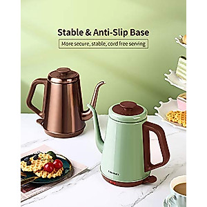 DmofwHi 1000W Gooseneck Electric Kettle (1.0L),100% Stainless Steel BPA Free Tea Kettle with Auto Shut - Off Protection, Pour Over Coffee Kettle -Copper