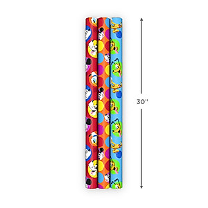 Hallmark Disney Wrapping Paper Rolls for Kids Birthdays, Christmas, Any Occasion (Set of 3 Rolls: 60 sq. ft. ttl.) Mickey Mouse, Minnie Mouse, Pluto, Donald Duck, Daisy Duck
