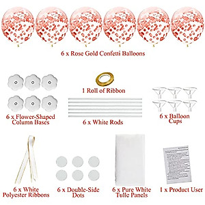 Elecrainbow 6 Pack Tutu Tulle Balloon Centerpieces Set with Rose Gold Confetti Balloons for Women Girl Birthday Wedding Engagement Bridal Shower Bachelorette Party Table Decorations,44 Units