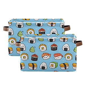 YEGAME Storage Basket Sushi Rectangular Collapsible Canvas Shelves Storage Bins with Leather Handles for Shelves Home Closet Bedroom Living Room, 1Pack