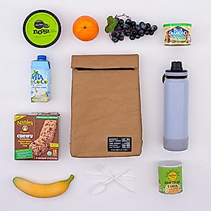 ZENPAC Insulated Lunch Bag - Small Lunch Bags for Men & Women, Designer Lunch Tote, Trendy Washable Kraft, Reusable, Leakproof & Waterproof Fabric with Fold Over Sealable Top for Work - 8.5x4.5x12