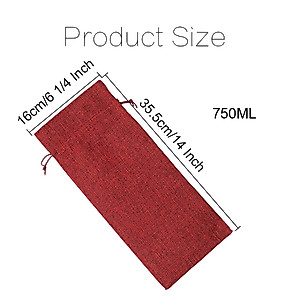 HRX Package Pack of 10 Burlap Wine Bags with Drawstring for Christmas, 14 x 6 1/4 inches (Red)