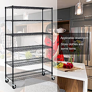 Storage shelves, 6-Tier Wire Shelving Unit NSF Certified Storage Rack 18"D x 48"W x 78"H 6000Lbs Capacity Adjustable Layer Heavy Duty Metal Rack Steel with Casters for Kitchen Garage Pantry Black