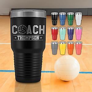 Personalized Volleyball Coach Tumbler Cup With Coach Name - Customized Volleyball Coach Gift - Custom Volleyball Coach Travel Mug - Blue