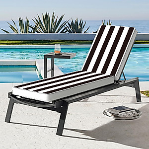 TWLEAR Outdoor Chaise Lounge Cushion for Patio Furniture 72 x 21 x 3 Inch, Water Resistant Patio Lounge Chair Cushion with Straps for Lawn Pool Furniture, 1 Pack, Cabana Black