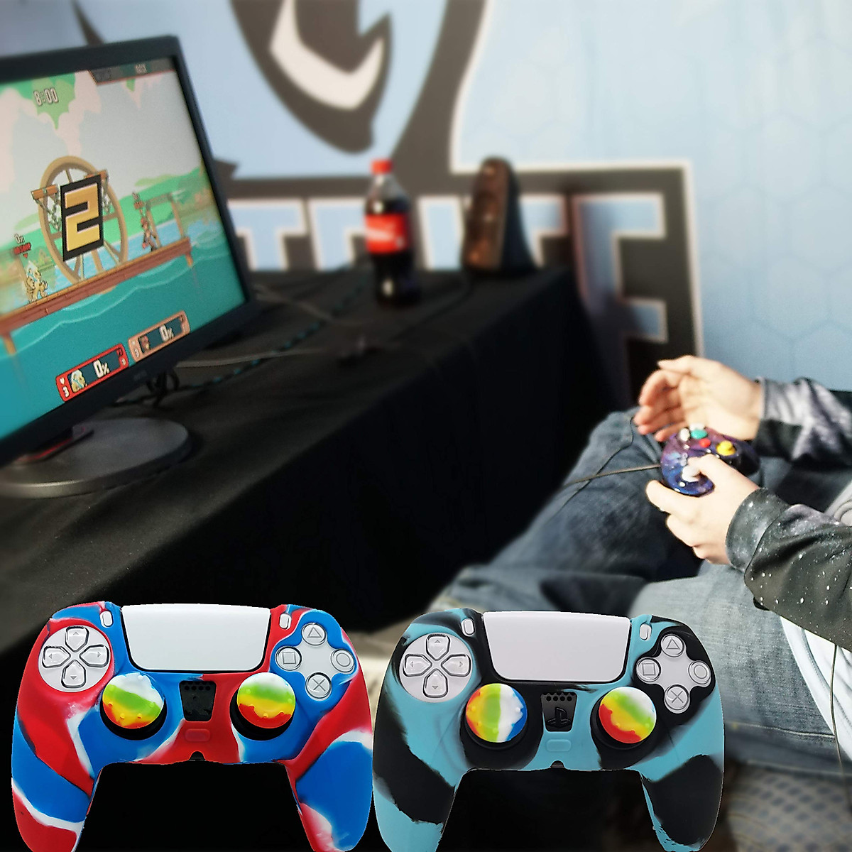 Silicone Skin for PS5 Dualsense Controller, 2pcs Durable Case Cover for Playstation 5 with 10pcs Thumb Joysticks Grips (4)