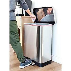 QUALIAZERO 75L/19.8Gal Heavy Duty Hands-Free Stainless Steel Commercial/Kitchen Step Trash Can, Fingerprint-Resistant Soft Close Lid, Rectangle Shape (75L Rectangle)