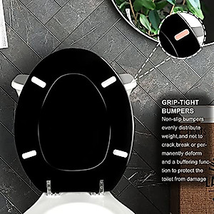 Black Elongated Toilet Seat Natural Wood Toilet Seat with Zinc Alloy Hinges, Easy to Install also Easy to Clean, Scratch Resistant Toilet Seat by Angol Shiold (Elongated, Black)