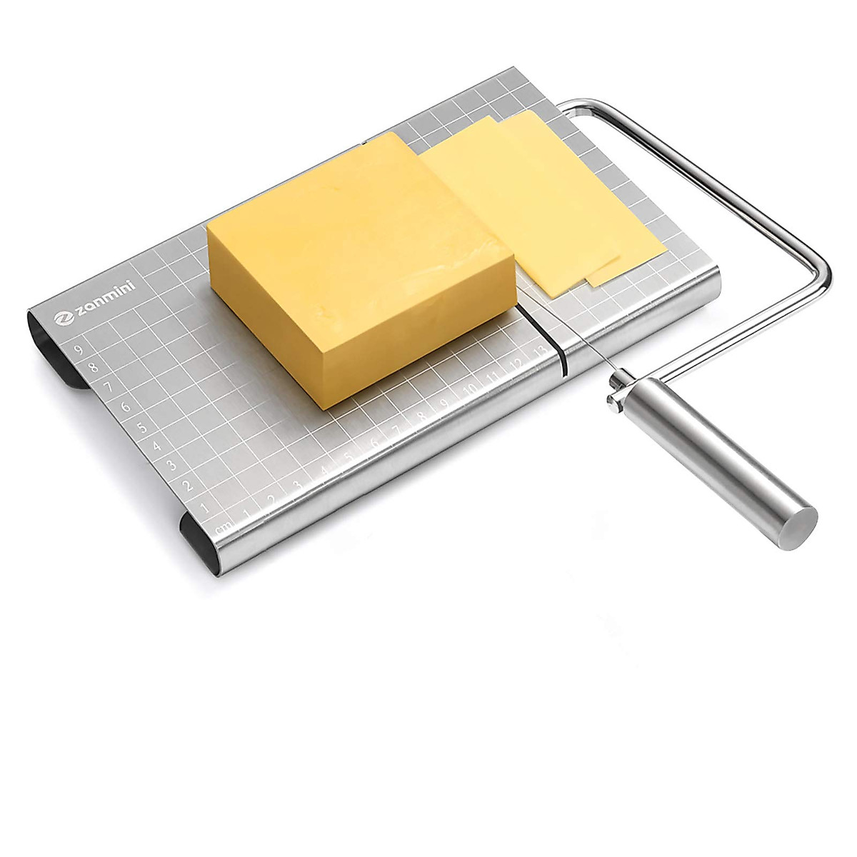 zanmini Cheese Slicer, Stainless Steel Cheese Cutter with Accurate Size Scale, Wire Cheese Slicer for Cheese Butter, Equipped with 4 Replaceable Cheese Slicer Wires