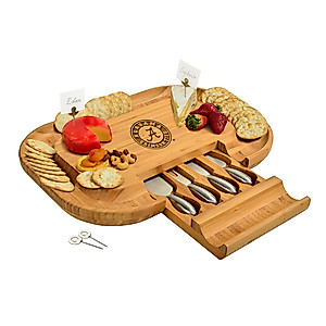 NCAA Alabama Crimson Tide Officially Licensed Bamboo Cheese/Charcuterie Board with knife Set & cheese Markers by Picnic at Ascot