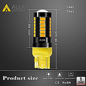 Alla Lighting 2800lm 7440 7443 LED Turn Signal Lights Bulbs, Amber Yellow T20 7440NA 7444NA 7442NAK WY21W 7443NA 992 Blinker Lamps Replacement Xtreme Super Bright 12V 5730 33-SMD Dual Filament