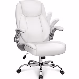 NEO CHAIR Ergonomic Office Chair PU Leather Executive Chair Padded Flip Up Armrest Computer Chair Adjustable Height High Back Lumbar Support Wheels Swivel for Gaming Desk Chair (White)