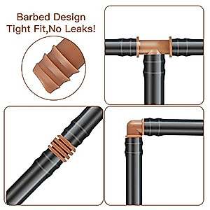 18PCS Irrigation Fittings Kit for 1/2" Tubing (0.520-0.600" ID) Drip Line Connectors - 6 Tees 6 Couplings 6 Elbows, Drip Irrigation Fitting Set Drip or Sprinkler Systems