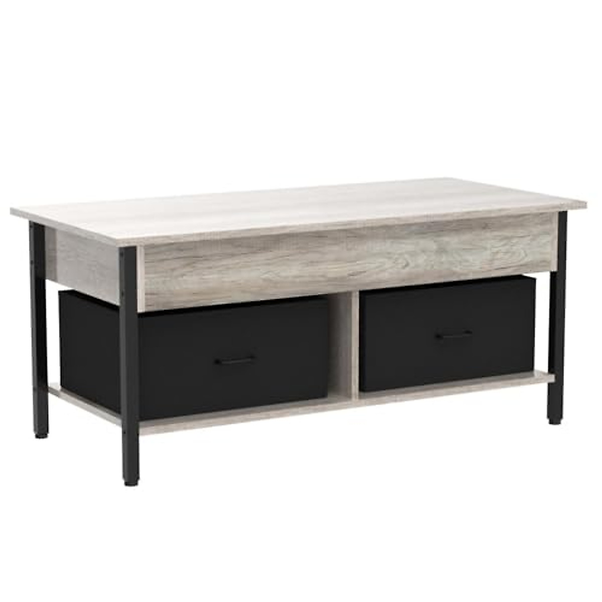 Yaheetech Lift-top Coffee Table with 2 Fabric Baskets & Hidden Storage Compartment, Raisable Top Coffee Table Industrial Center Table with Shelf for Living Room, Gray